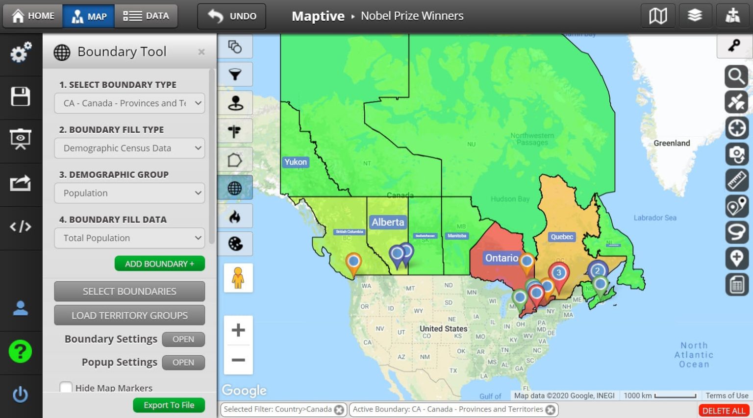 Canada Population Map with Provinces and Territories | Maptive